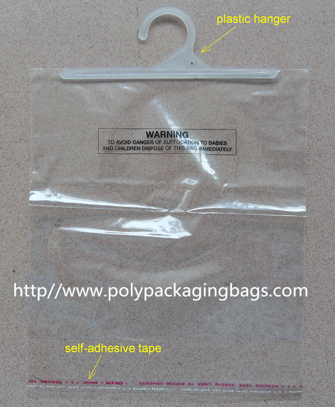 Small Clear PP Poly Bags With Hangers For Apparel / Clothing / Dress
